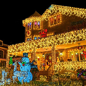 456 LED Christmas Icicle Lights Outdoor Decor 35.4Ft 72 Drops 8 Modes Plug In Window Curtain Fairy String Lights Dripping Icicle Lights Christmas Decoration Home Holiday Indoor Eave Garden(Warm White)