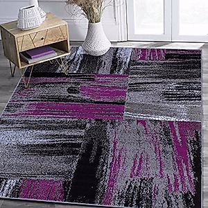 Handcraft Rugs-Purple/Gray/Silver/Black/Abstract Contemporary Modern Brush Design Mixed Colors Area Rug