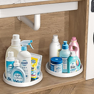 Pretireno Lazy Susan Turntable 2 Pack , Non-Skid Lazy Susan Organizer 10 Inch for Cabinet, Pantry, Kitchen, Countertop, Vanity Display Stand White/Gray