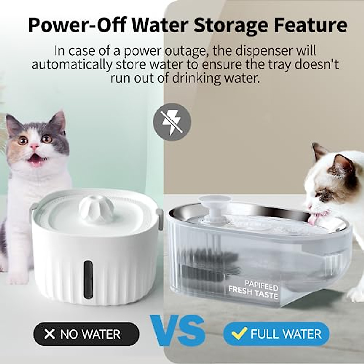 Premium Cat Water Fountain - 304 Stainless Steel Tray, Ultra-Quiet 5V Pump, Emergency Water Storage, 360 Degree Transparent Water Tank with Water Level Indicator, 84oz/2.5L, Oval Design, LED Light