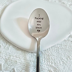 Long Distance Friendship Spoons Gifts for Best Friends I Fucking Miss You Bitch Spoon Gifts for Best Friend Moving Going Away Gift for Wife GF Coffee Tea Lovers Gifts Spoon