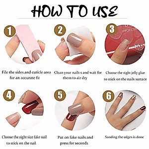 DANMANR Square Press on Nails Short Fake Nails French Acrylic Full Cover False Nails for Women and Girls 24PCS (Pink almond french)