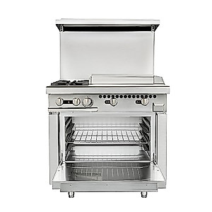 WMAOT 36" Commercial Range with 2 Burner 4.8 Cu.Ft Electric Oven 24" Griddle 35000 BTU Manual Natural Gas Range for Commercial Kitchen Restuarant Bar