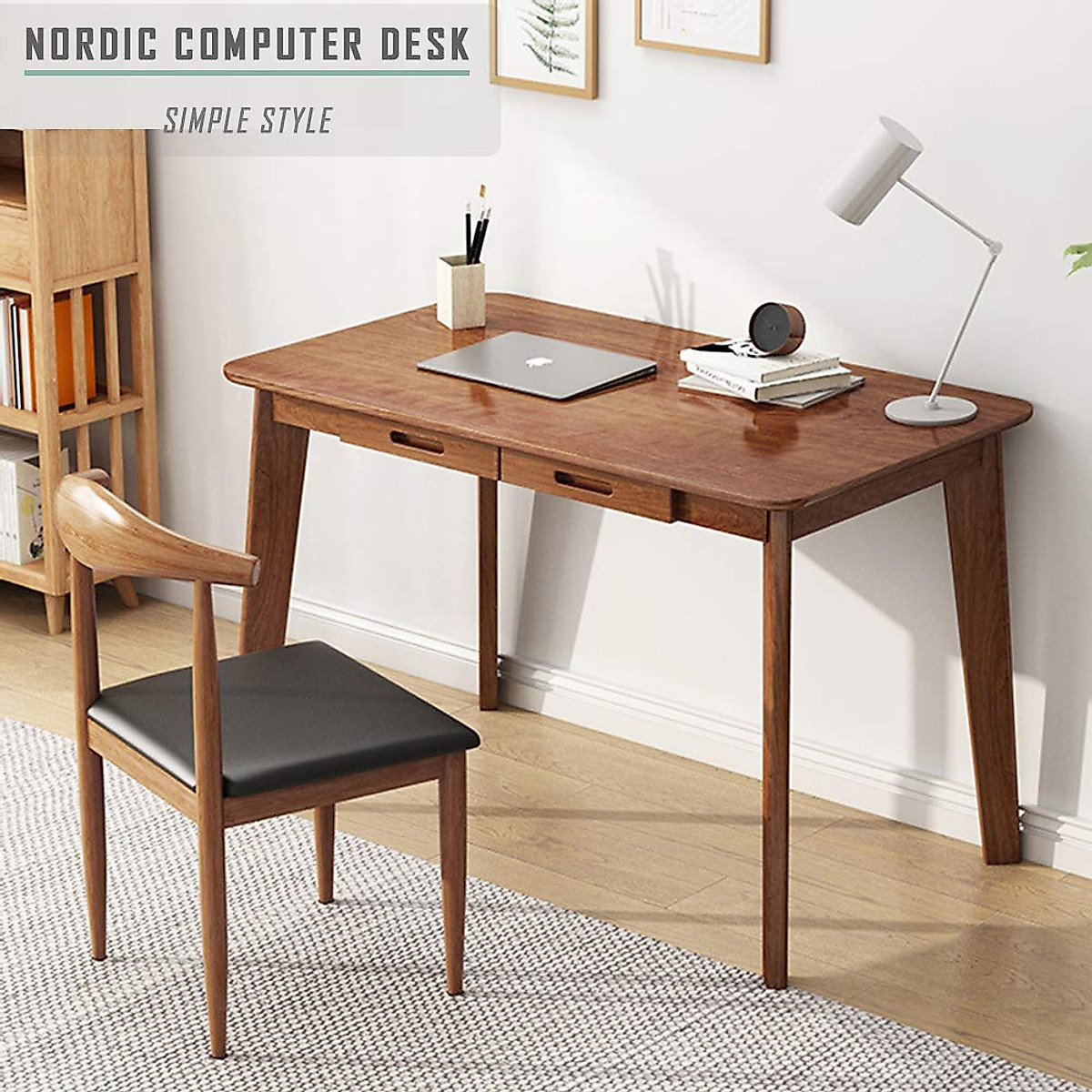 IOTXY Solid Wood Writing Desk - Home Office Workbench Desk with Drawer, 39.37" Width Laptop Computer Work Study Table in White