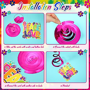 Skyygemm 56 Pcs 60s Hippie Hanging Decorations with Lights Groovy Retro Hippie Hanging Swirls Flower Peace and Love Bus Cutouts Tie Dye Ceiling Streamers for Birthday Baby Shower Supplies Favors