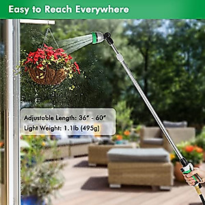 RESTMO 36”-60” (3ft-5ft) Metal Watering Wand, Long Telescopic Tube | 180° Adjustable Ratcheting Head | 7 Spray Patterns | Flow Control, Perfect Garden Hose Sprayer to Water Hanging Baskets, Shrubs