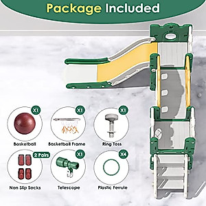 BIERUM 8 in 1 Toddler Slide, Kids Slide for Toddlers Age 1+ with Extra Long Aisle, Storage Space, Ring Toss and Basketball, Outdoor Indoor Slide Playset Toddler Playground Easy Assembly