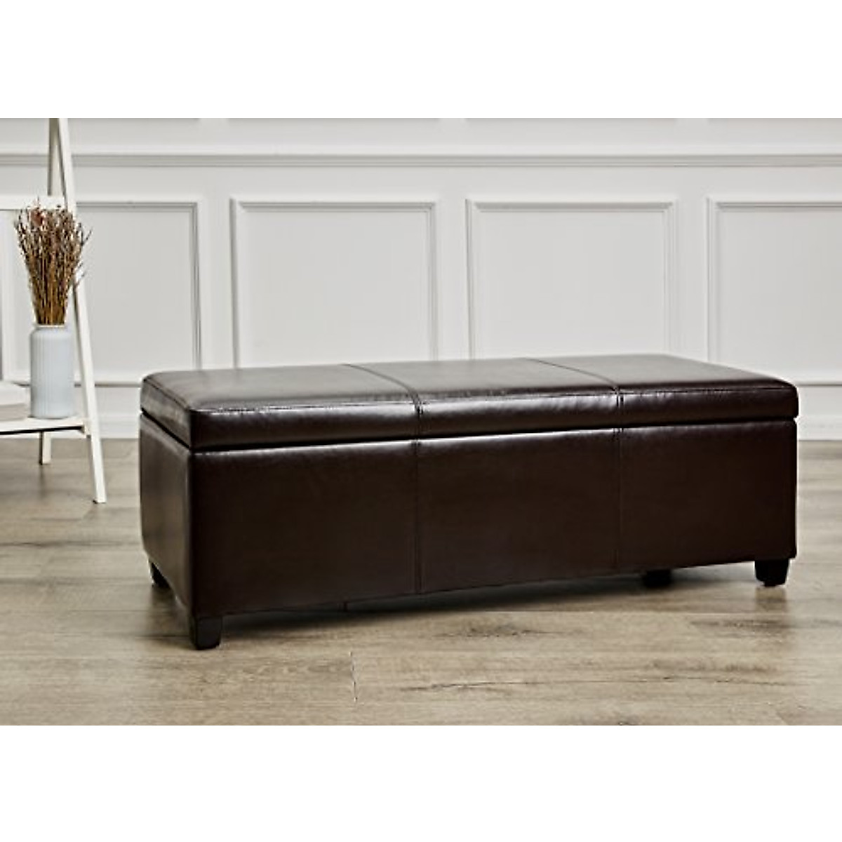 FIRST HILL FHW Madison Rectangular Faux Leather Storage Ottoman Bench, Large, Espresso Brown