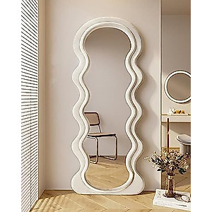 OGCAU Wavy Wall Mirror, 63"L x 24"W, White, Anti-rust, Shatterproof & Splash Proof, Modern or Contemporary, Bedroom Dressing Mirror