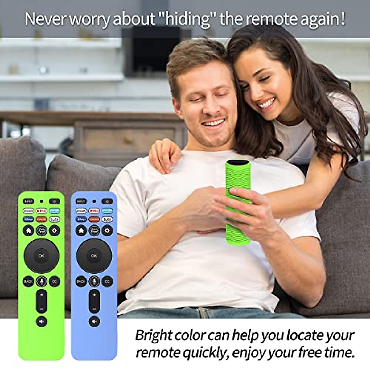 [2 Pack] Protective Cover for VIZIO XRT260 Smart TV Remote 2021, WQNIDE Vizio Xrt260 V-Series 4K Voice Remote Case Shockproof Anti Slip Silicone Sleeve with Lanyards(Glow Blue+Glow Green)