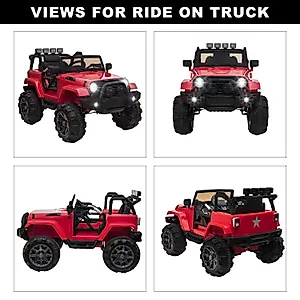 OTTARO Kids Electric Car Ride on Car Truck, Battery Kids Car w/Parent Remote Control, 12V Battery Powered Electric Car for Kids, 3 Speeds,Spring Suspension, MP3 Player (Red)