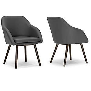 Glamour Home Set of 2 Adaya Grey Faux Leather Arm Chair with Beech Legs