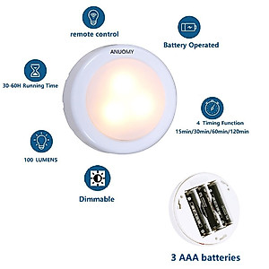 ANUOMY E12 Battery Operated Light Bulb,Screw in Puck Lights with Remote,Battery Powered LED Light Bulbs Small Puck Light for Not Electricity Wall Sconce Hanging Lamp Pendant Light