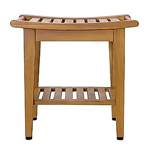 Spateak Kasa Solid Teak Indoor Outdoor Shower/Bath/Spa Stool Bench with Bottom Shelf, Fully Assembled, DB-916
