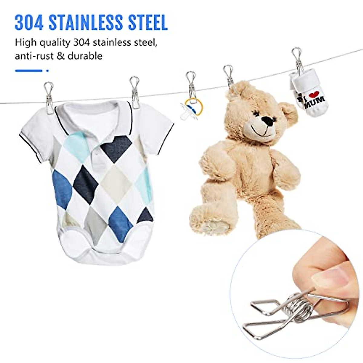 FYY Clothes Pins Chip Clips Wire Clothespins (30 Pack) Bulk Heavy Duty Stainless Steel Clothespins, Durable Multipurpose Metal Chip Clips for Outdoor Clothesline Laundry Home Kitchen Travel Office