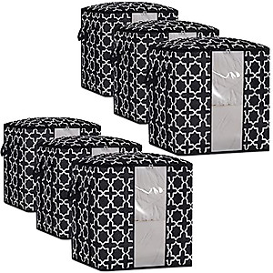 PFFVRP Storage Bags 100L 6-Pack, Blanket Clothes Organization with Reinforced Handle and Clear Window, Foldable with Sturdy Zipper, Large Capacity Comforter Storage Bag(Black)