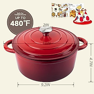 Overmont 5.5QT Enameled Cast Iron Dutch Oven with Lid Cookbook & Cotton Heat-resistant Cap, Heavy-Duty Casserole with Dual handles for Braising, Stews, Roasting, Bread Baking