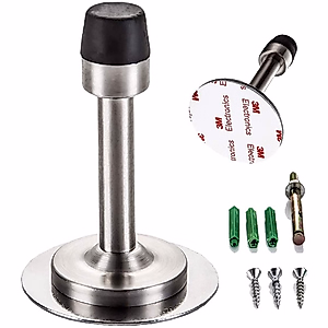 Door Stopper (2 Pack), No Drilling Door Stop 4 Inch with 3M Double Sided Adhesive Tape, Solid Rigid, Heavy Duty Rubber Brushed Satin Nickel Door Stop Doorstop for Wall and Door Protection