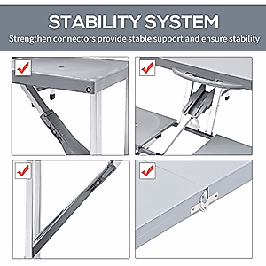 Outsunny Portable Foldable Camping Picnic Table Set with Four Chairs and Umbrella Hole, 4-Seats Aluminum Fold Up Travel Picnic Table, Grey