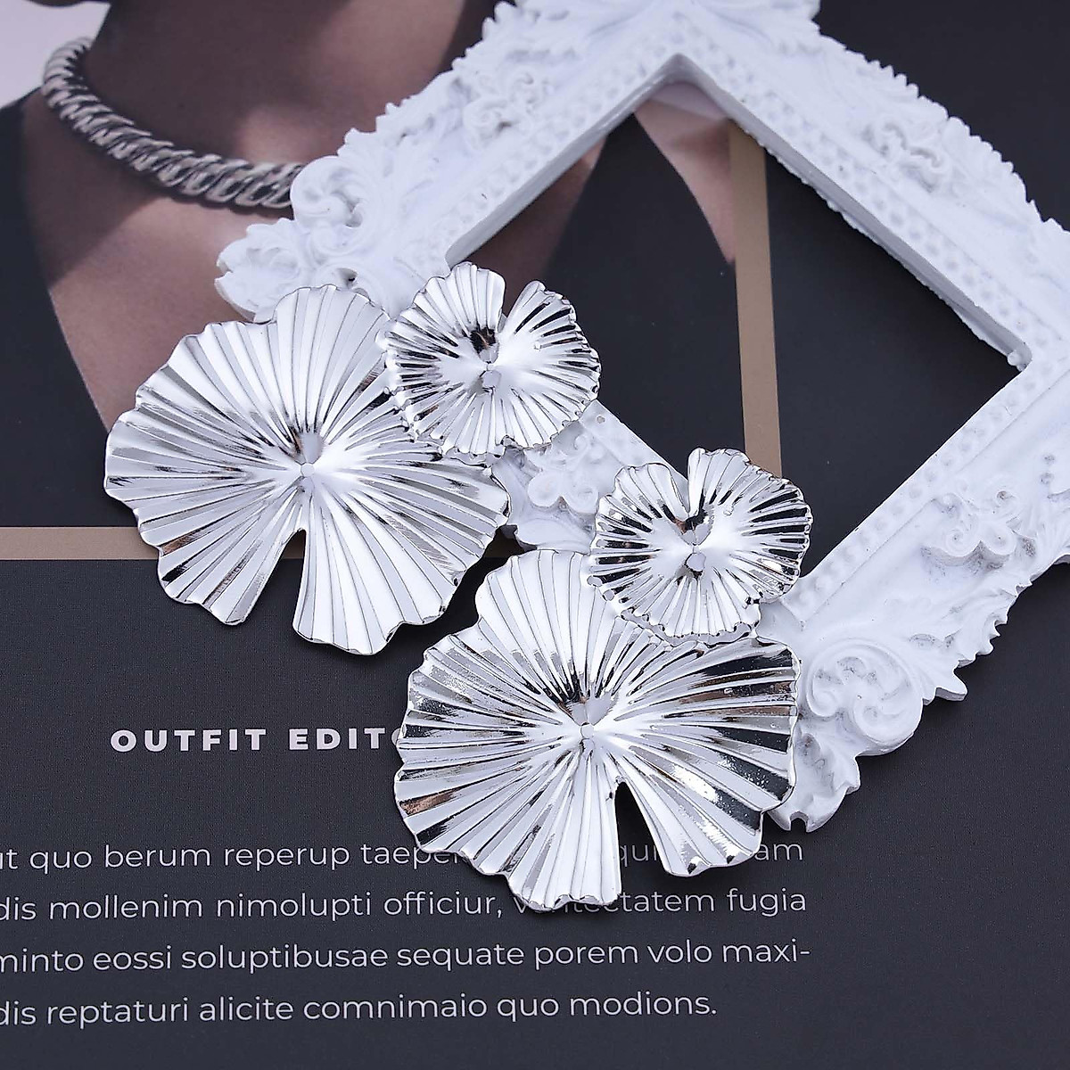 Sttiafay Vintage Exaggerated Lotus Leaf Earrings Round Leaf Drop Earrings Silver Large Metal Flower Earrings Metal Statement Flower Earrings Jewelry for Women and Girls