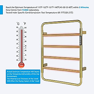 VJASS Towel Warmer for Bathroom,4 Timer Settings,3 Min Fast Heating,Intelligent Automatic Shutdown,Towel Warmers for Bathroom Rack Plug-in/Hardwired (Brushed Gold)