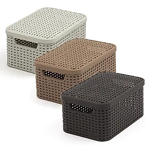 Curver Style 205839 Storage Box Rattan Look Size S with Second-Generation Lid Polypropylene