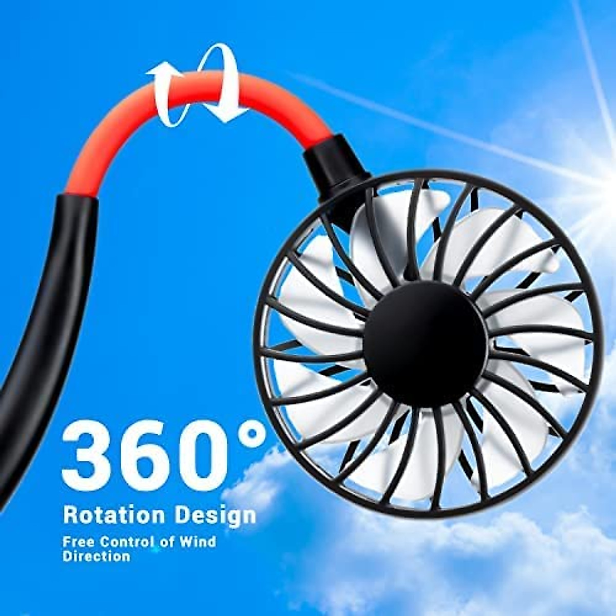 JUANANIUG Portable Neck Fan Rechargeable Personal Hand-Free Fan Mini USB Wearable Neckband Sport Fan,3 Speed Adjustable,360 Degrees Free Rotation Perfect for Working,Traveling,Office,Reading…