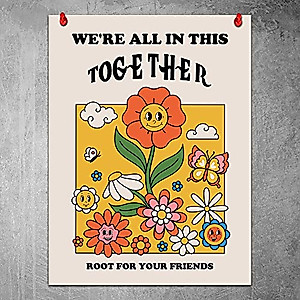 Aesthetic Posters Retro Decor,Retro Flower Poster, Retro 60s 70s Poster, Positive Quote Wall Art, Cute Room Decor, Cool Wall Decor.12x16 inches Unframed