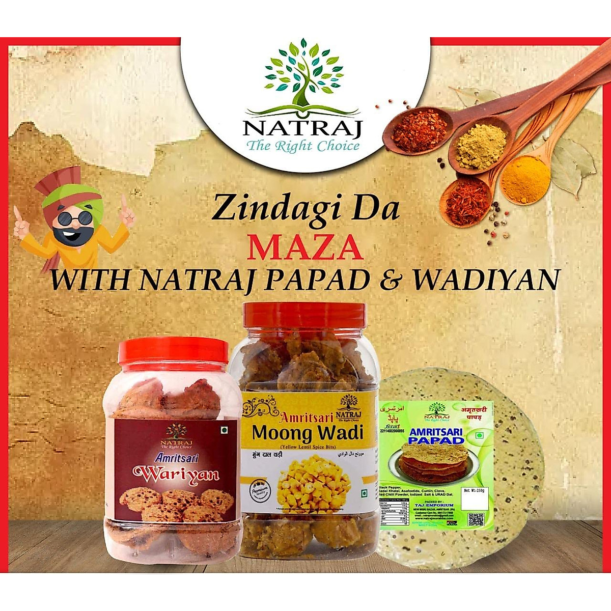 Natraj The Right Choice Amritsari PUNJABI Moong Dal Wadi/Badi/Mung Mangodi|Mangori|Punjabi Wadiyan |Sun Dried Lentil Spice Bits Medium Spicy- 300gm WARIYAN