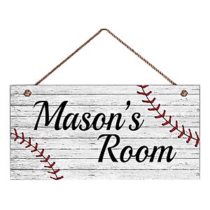WOODSIGN Baseball Sign, Rustic Sports Room Sign, Personalized Sign, Kid's Name, Kids Door Sign, Baby Nursery Art, 5" x 10" Sign