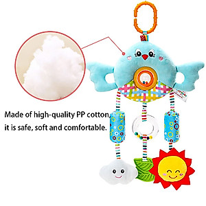 D-KINGCHY Baby Car Seat Stroller Toys Hanging Animal Plush Toys Soft Teething Rattle Toys Newborn Crib Bed Around Stuffed Toy with Wind Bell, Teether, Rattle Sound, Ring for 0-3 Years Old (Bird)
