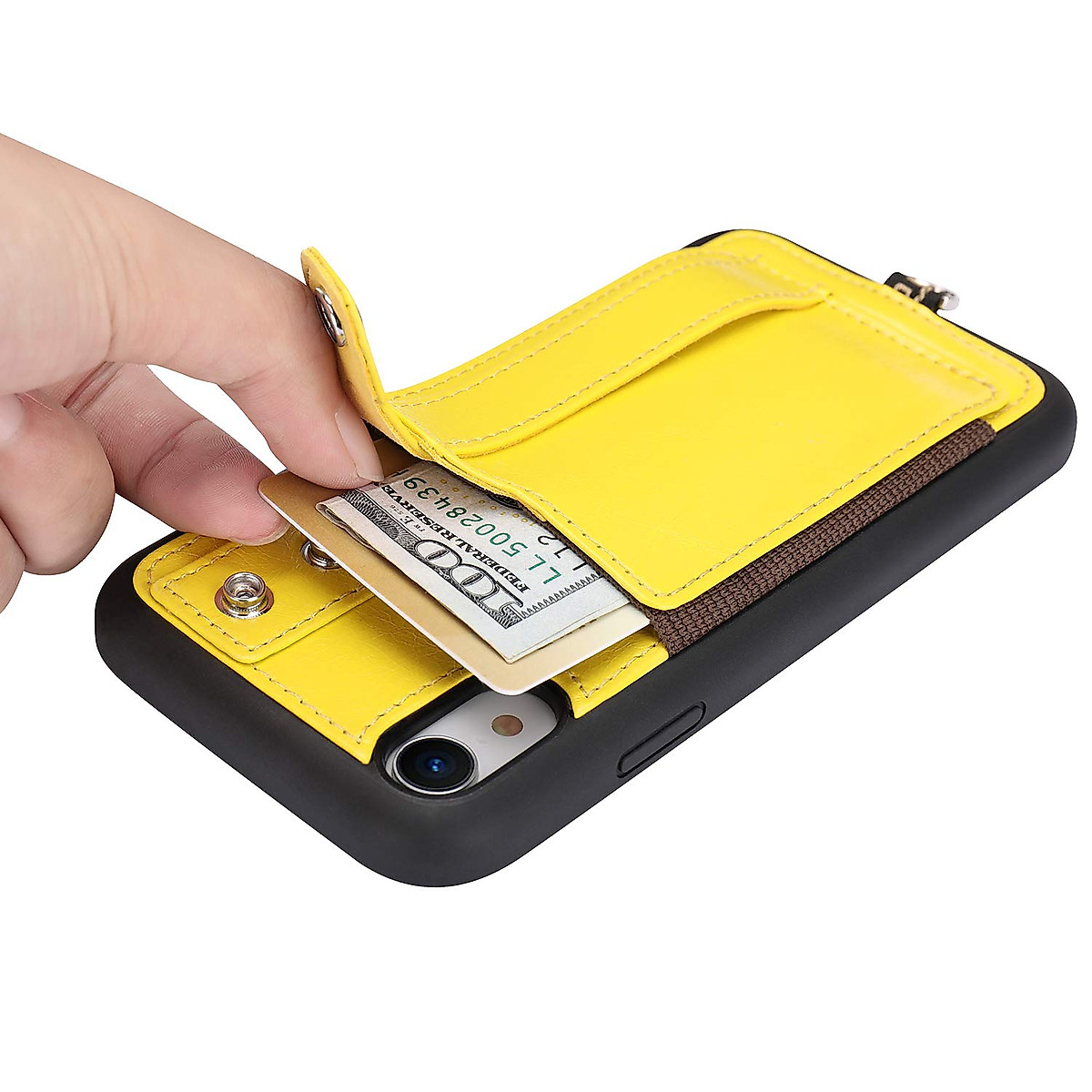 TOOVREN iPhone XR Wallet Case with Lanyard Strap Card Holder Xr iPhone Case Protective Cover with Stand Wallet Leather PU Detachable iPhone Lanyard for iPhone XR 6.1 Inch (2018) (Yellow)