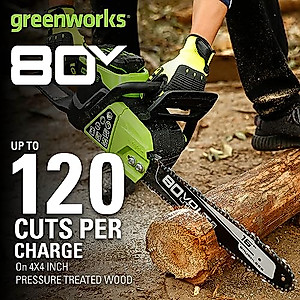 Greenworks 80V 16" Brushless Cordless Chainsaw (Great For Tree Felling, Limbing, Pruning, and Firewood / 75+ Compatible Tools), 2.5Ah Battery and Charger Included