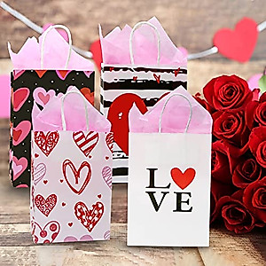 Tuzuaol 12 Pack Valentines Day Gift Bag with Tissue Paper for Kids Valentines Paper Goodie Bags with Handle for Wrapped Gifts Party Supplies
