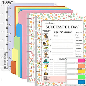 Rancco Discbound Junior Daily Planner Refills, 180 Pages 8 Disc Punched Half Letter Paper Inserts w/Index Tabs, Binder Dividers, Loose-Leaf Bag, Ruler For Circa, Arc, TUL, Happy Planner, 5.5x8.5"