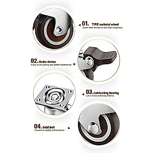 GBL 1" inch Small Caster Wheels with 2 Brakes + Screws - 90Lbs - Low Profile Castor Wheels with Brakes - Set of 4 No Floor Marks Silent Casters - Mini Wheels for Cart