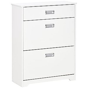 HOMCOM 3-Drawer Shoe Cabinet Modern Storage Rack with 2 Flip Doors Adjustable Shelf Freestanding Organizer for Hallway Holds 16 Pairs Shoe White