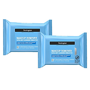Neutrogena Makeup Remover Cleansing Towelettes, Daily Face Wipes to Remove Dirt, Oil, Makeup & Waterproof Mascara, 25 ct. (Pack of 2)