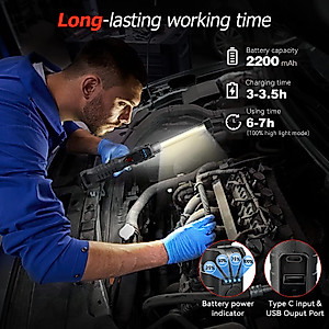 KEPEAK Rechargeable Flashlights, 2 Pack LED Work Lights with Magnetic Base & Hanging Hook, 180°Rotate, 5 Modes, Gifts for Car Repair, Grill, Camping, Emergency, Outdoor