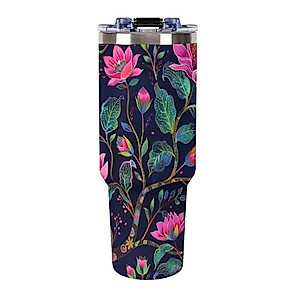 William Morris Insulated Tumbler with Lid And Straw Stainless Steel Travel Coffee Mug 40oz Violet-style