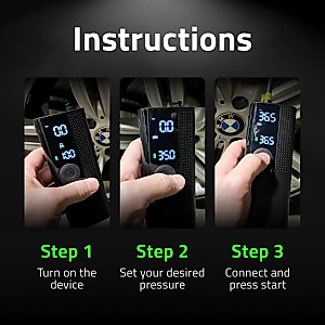 Airmoto Tire Inflator Portable Air Compressor - 3pack - Air Pump for Car Tires with Tire Pressure Gauge (120 PSI) - One Click Smart Pump Tire Inflator for Car, Motorcycle, Bicycle and More