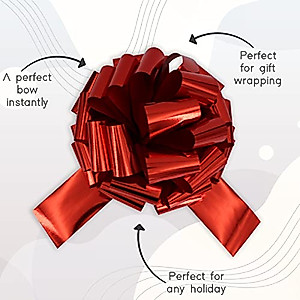 InstaBows Extra-Large 12" Pull Bow - Make a Statement with a Big Bow for Present - Perfect Large Gift Bow for Bikes, Appliances, Showers, Table Decorations & Events (Metallic Red)