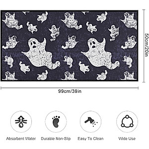 TsyTma Vintage Halloween Ghosts Kitchen Rug Non-Slip Washable Black White Spooky Boo Floor Mat Bathroom Rug Area Mat Carpet for Home Hallway Sink Stove Laundry 39 x 20 Inch