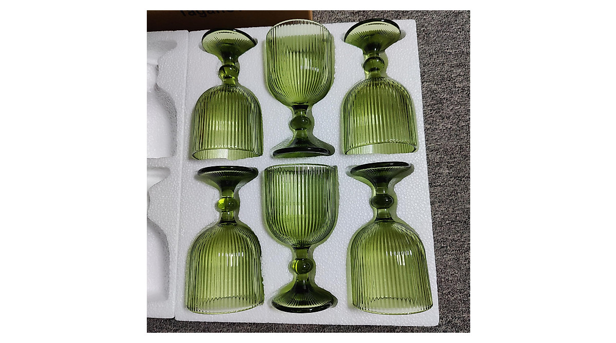 Taganov Green Wine Goblets Set - Elegant 6-Piece Glassware