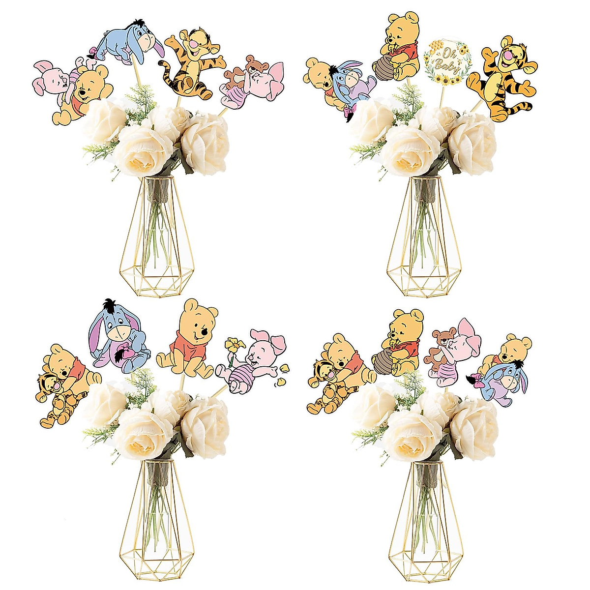 24 PCS Classic The Pooh Centerpieces Winnie Table Toppers On Sticks Cutouts for Winnie Baby Shower decorations Winnie Table Decorations Winnie Birthday Party Supplies