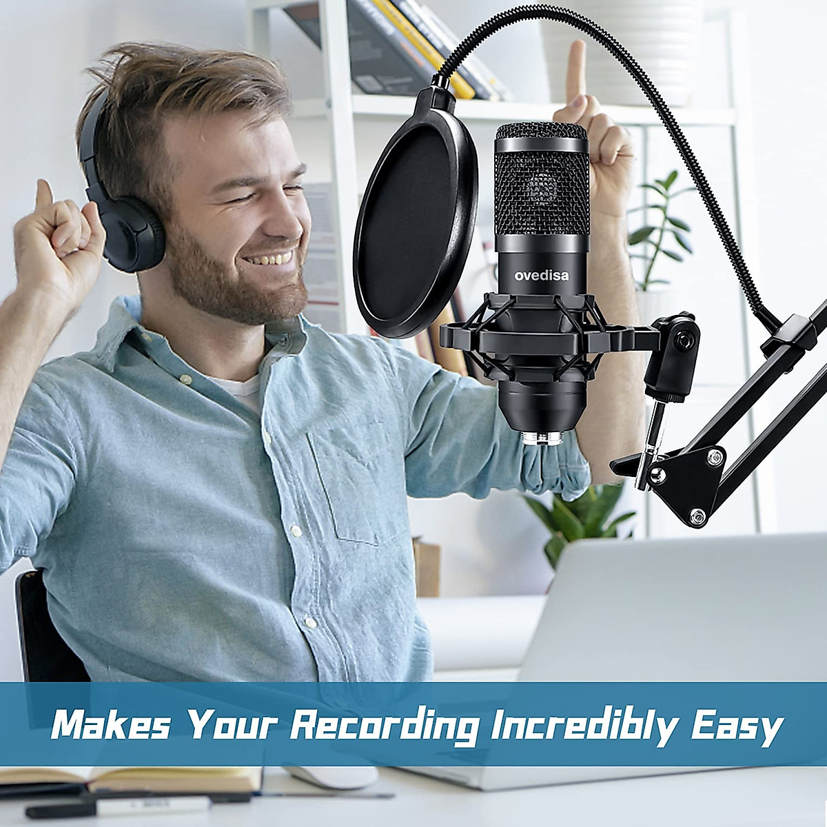 ovedisa USB Gaming Microphone PC,Professional Cardioid 192kHz/24Bit Plug & Play Mic Recording Kit with Advanced Chipset,for Streaming, Podcast, Studio and Singing, New Black, ovedisa-Newmic