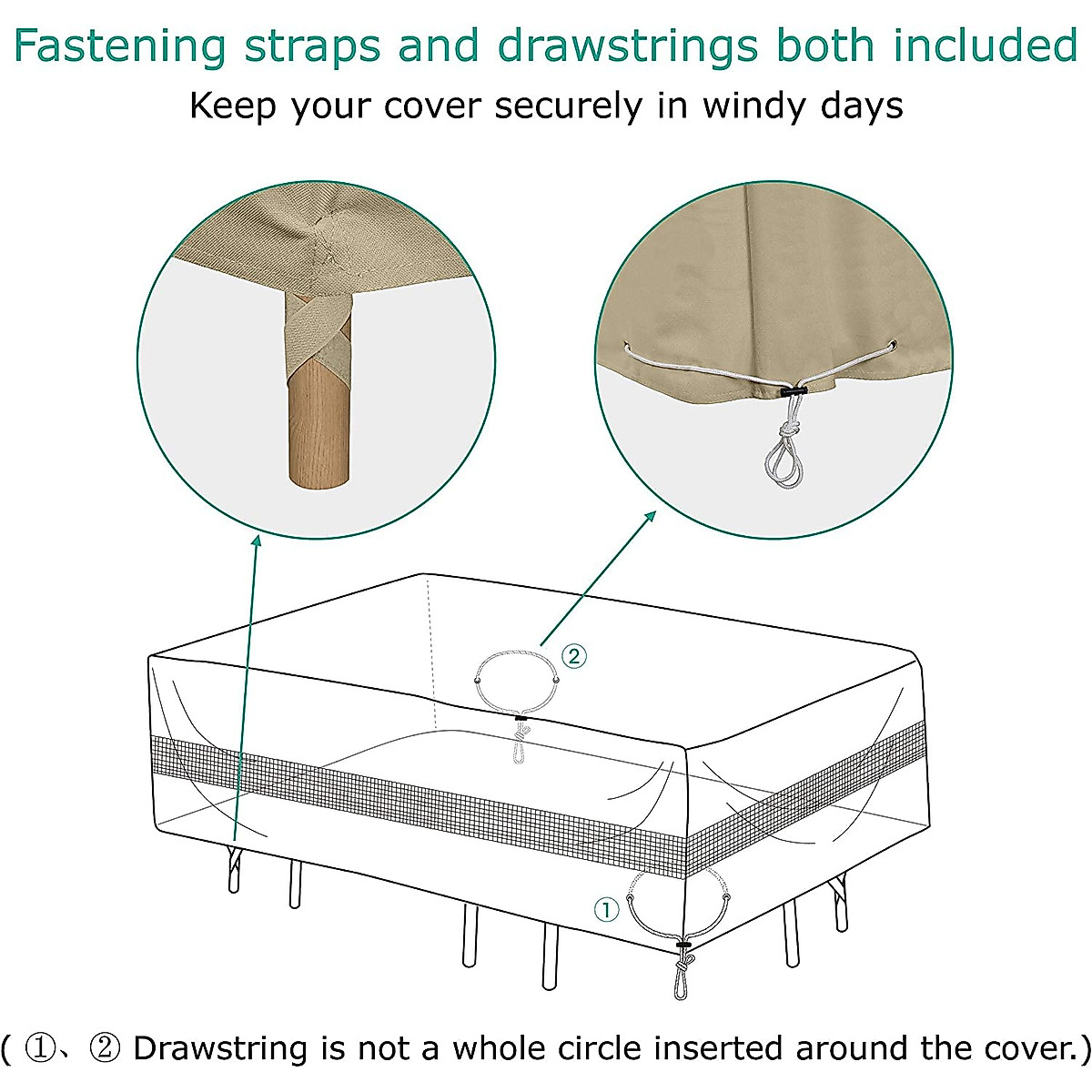 SunPatio Outdoor Furniture Set Cover Waterproof, Heavy Duty Rectangular Table and Chairs Cover for Patio Furniture, All Weather Protection Outside Sectional Cover, 76''L x 46''W x 30''H, Beige