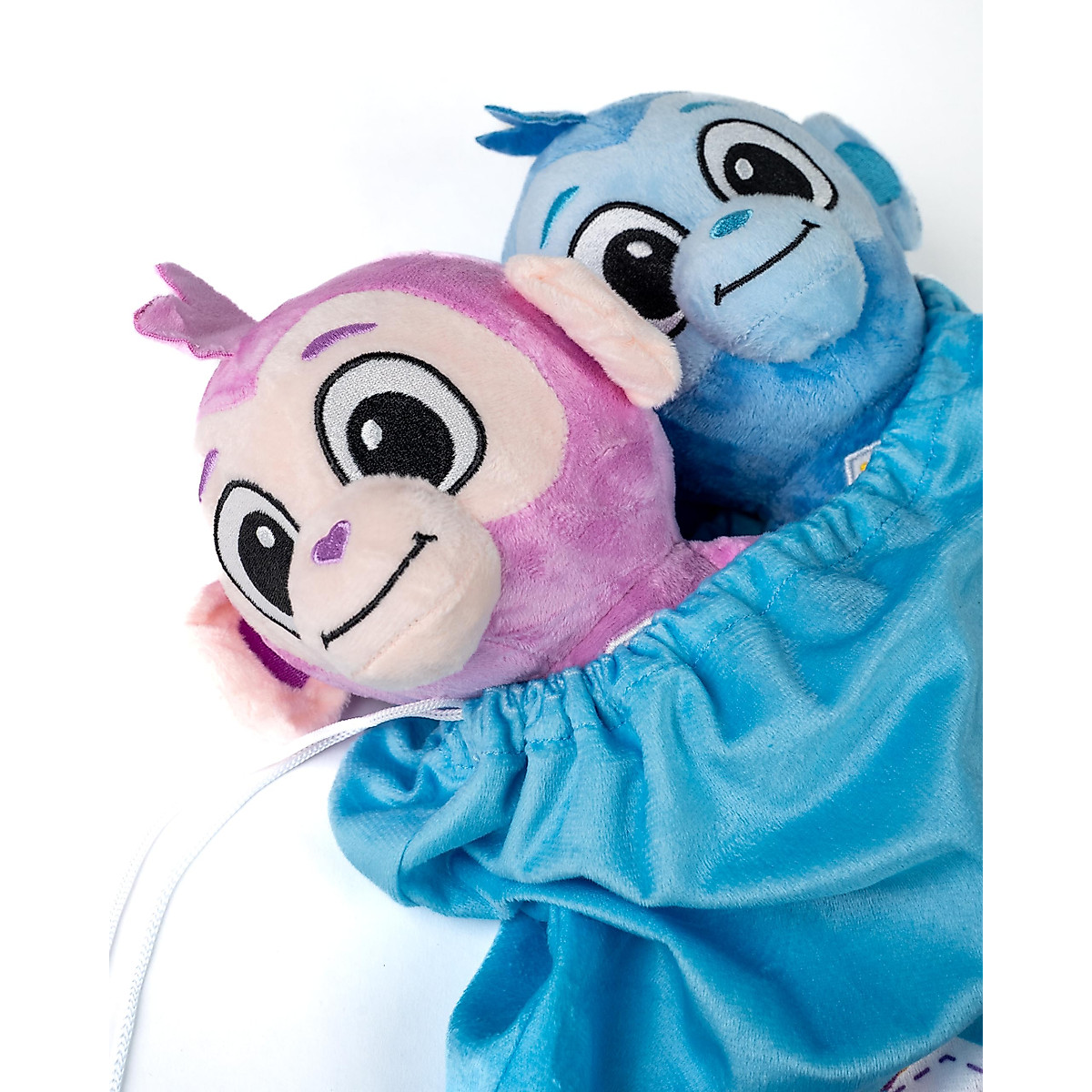 A FOR ADLEY Official Merch Monkey Buddies, A Pink and Blue Monkey Ready to Be Your Favorite Stuffed Animal Friend. Comes with Carrying Bag.
