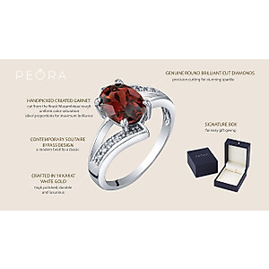 PEORA Garnet and Diamond Solitaire Bypass Ring for Women 14K White Gold, Genuine Gemstone Birthstone, 1.50 Carats Oval Shape 8x6mm, Size 8