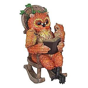 Exhart Garden Sculpture, Solar Owl Family Reading Garden Statue in Rocking Chair, LED Book, Outdoor Garden Decoration, 10 x 12 Inch